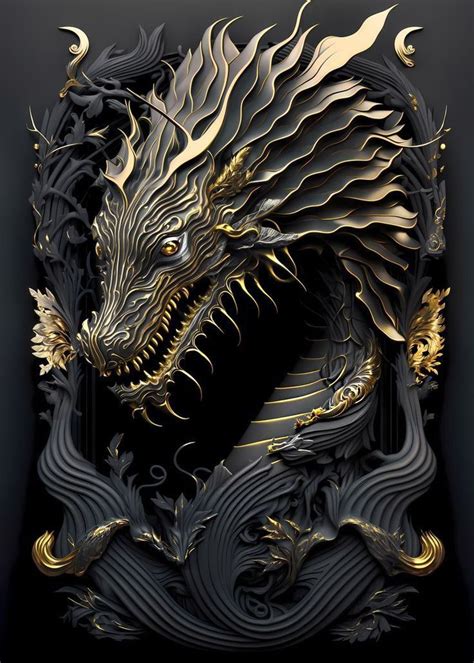 Intricate Black And Gold Dragon Tattoo