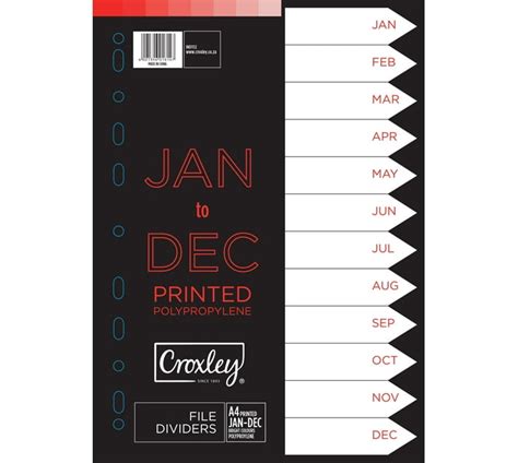 Buy Croxley Indices Polypropylene Printed Jan Dec Divider Set Binder Index Divider Compatible