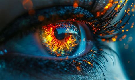 Close Up Of A Human Eye With A Fiery Burning Iris Symbolizing Intensity Passion Or A Powerful