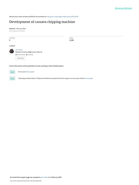 Development Of Cassava Chipping Machine February 2018 Pdf Machines