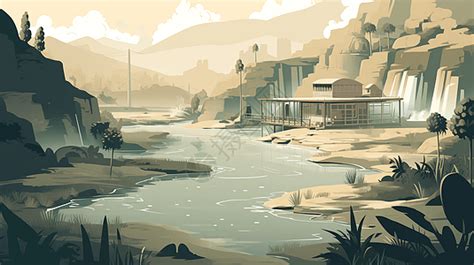 温泉风景插画温泉风景卡通温泉风景插图手绘板绘摄图网