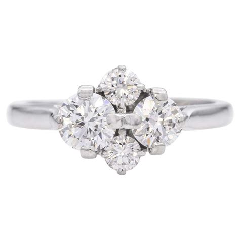 White Gold Diamond Vintage Cluster Engagement Ring 14k European