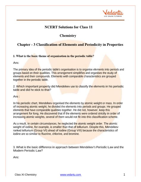 Cbse Class 11 Chemistry Chapter 3 Ncert Solutions Free Pdf Download