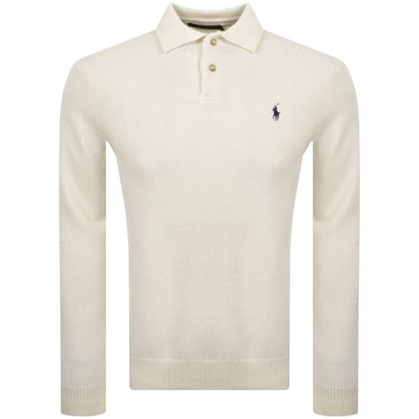 Ralph Lauren Long Sleeved Knit Polo T Shirt Cream Mainline Menswear