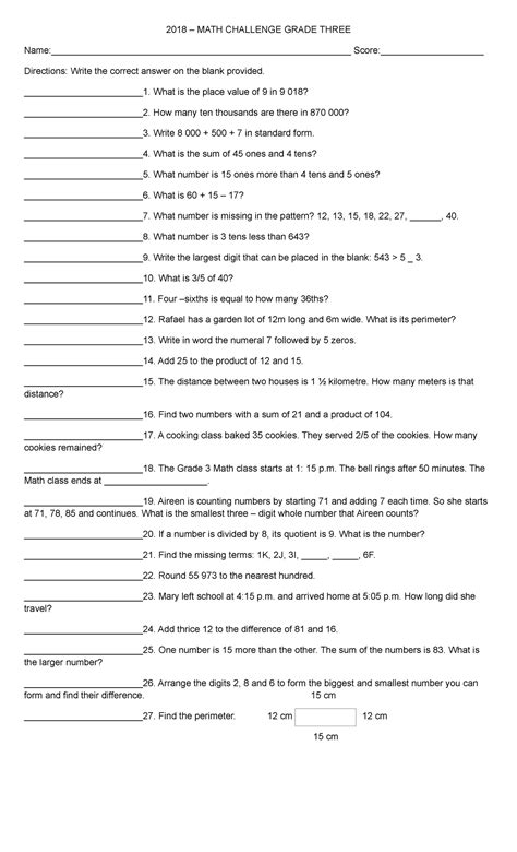 2018 Math Challenge 2018 Math Challenge Grade Three Studocu