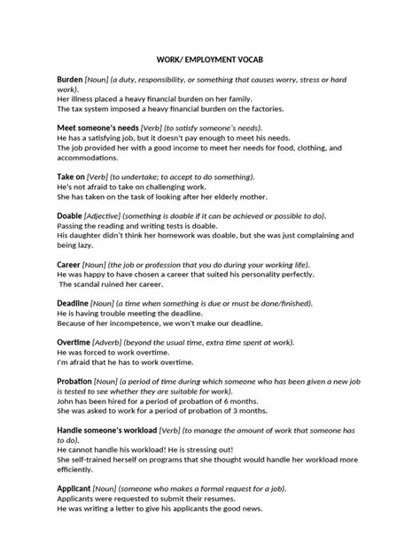 Work Pdf Employment Adjective