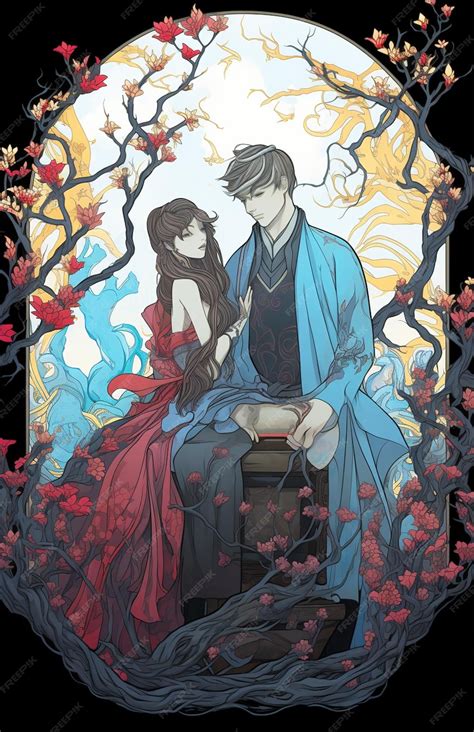 Premium Photo Anime Couple Sitting On A Bench With Cherry Blossoms In