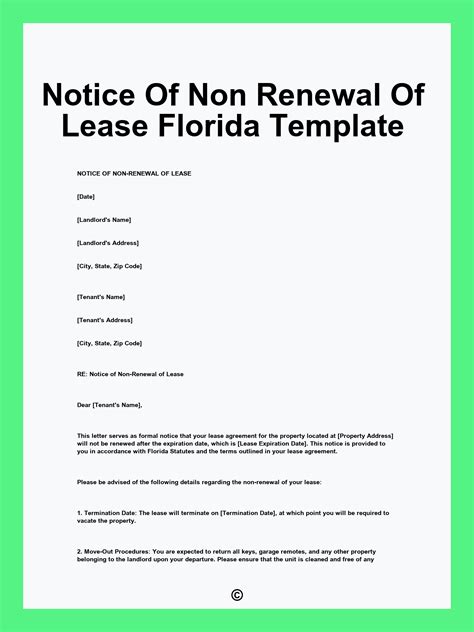 Notice Of Non Renewal Of Lease Florida Template