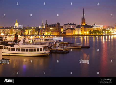City Skyline From City Hall At Dusk Kungsholmen Stockholm Sweden