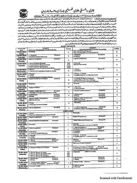 Date Sheet Intermediate Part 1 And 2 Annual Examination 2024 Pdf