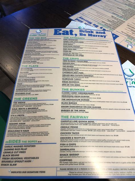 Menu At Murray Bros Caddyshack Pub And Bar Rosemont Balmoral Ave