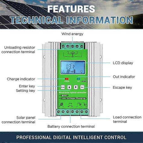 1500w Wind 1200w Solar Optional Hybrid Laderegler 12v 24v 48v Mppt Boost Laderegler Mit