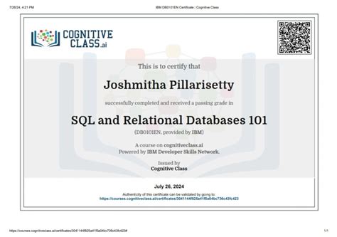 Im Pleased To Announce That I Have Successfully Completed A Certification Course In Sql And