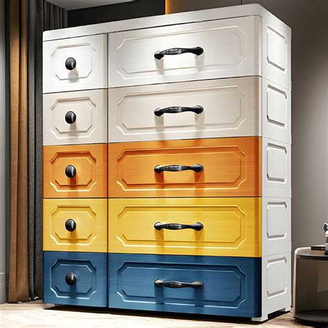 Flexible Plastic Dresser With Multiple Drawer Sizes And Secure Soft