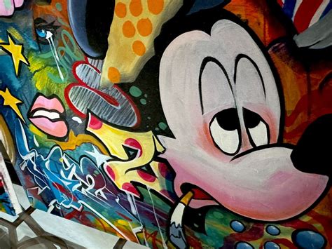 Original Street Art Mickey Mouse On Lsd” By Joe X2 Signed On Canvas