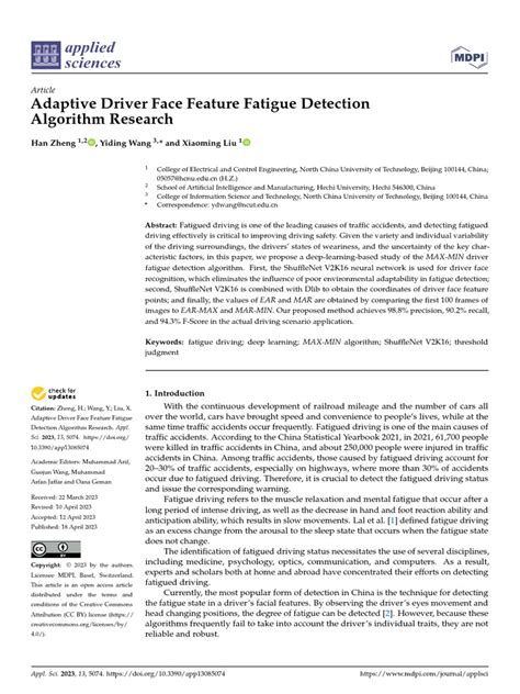 4adaptive Driver Face Feature Fatigue Detection Algorithm Research Pdf
