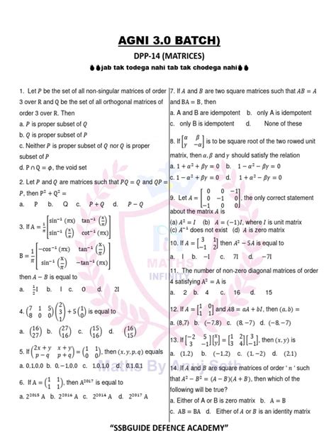Dpp 14 Matrices 26096300 2024 01 05 10 56 Pdf Matrix