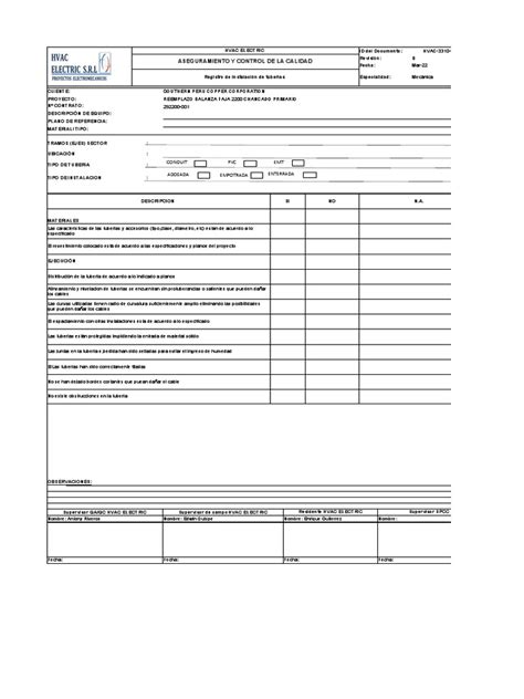 Hvac 3310 016 Rlc 009 Registro De Liberacion De Tuberia Conduit Pdf Tubería Transporte De