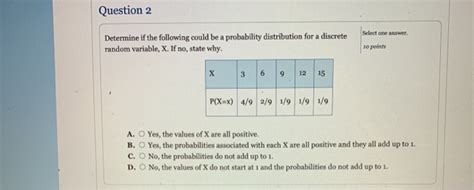 solved question 1 select one answer the random variable x