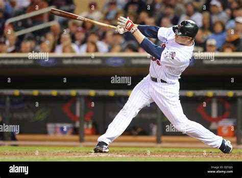 Minnesota Twins First Baseman Justin Morneau 33 Hits One To The Center