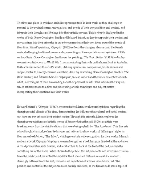 Art Essay Term 2 Contextual Influences In Cossington Smith And Manet