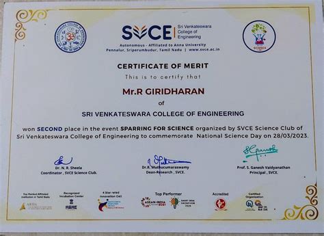 Giridharan R On Linkedin Secured Second Place In Sparring For Science Event Organized By Svce