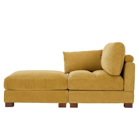 Modern Corduroy Upholstered Sectional Chaise Lounge With Ottoman On