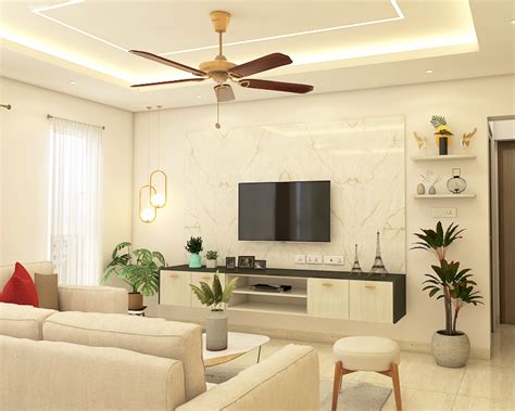 Perimeter False Ceiling With Cove Lights And Designer Fans For Compact