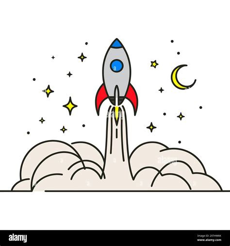 One Continuous Line Drawing Vector Spacecraft Flying Up Concept