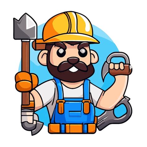 Hand Drawn Builder Outfit Attire Handyman Constructor Repairman Uniform Hard Hat Engineer