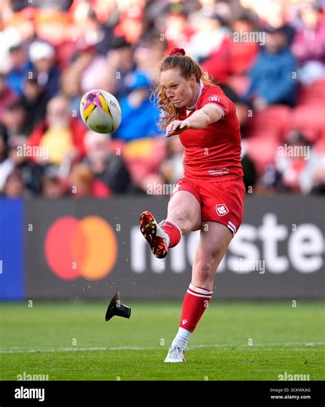 Canadas Alex Tessier Kicks A Conversion During The Womens Rugby World