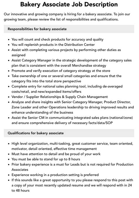Bakery Associate Job Description Velvet Jobs