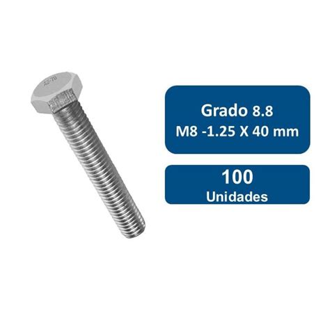 Perno Hexagonal Métrico Zincado Grado 88 M8 125 X 40mm 100un Lider