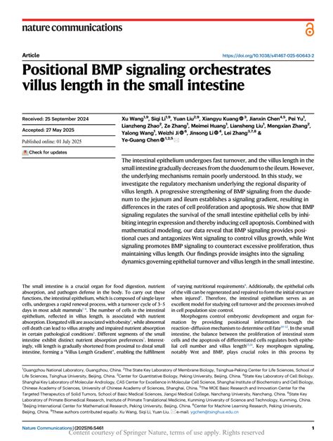 Pdf Positional Bmp Signaling Orchestrates Villus Length In The Small