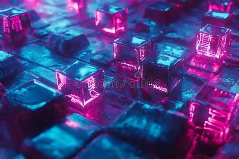 An Abstract Visualization Of Blockchain Technology Featuring A Grid Of