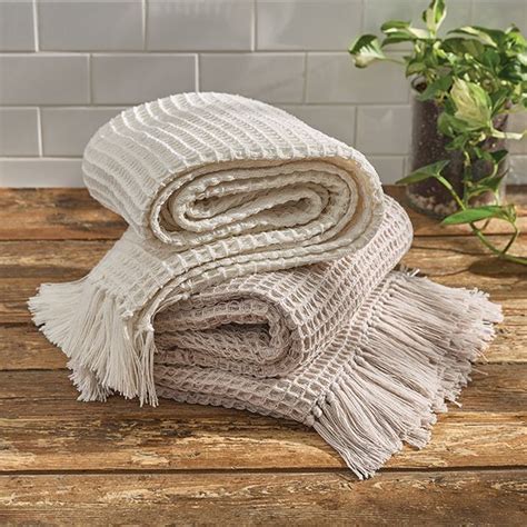Waffle Weave Fringed Throw Blanket Antique Farmhouse