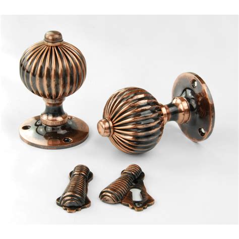Vintage Regency Style Solid Brass Reeded Round Door Knobs Handles An