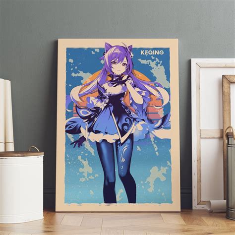 Genshin Impact Poster Keqing Wall Art Premium Canvas Print Etsy