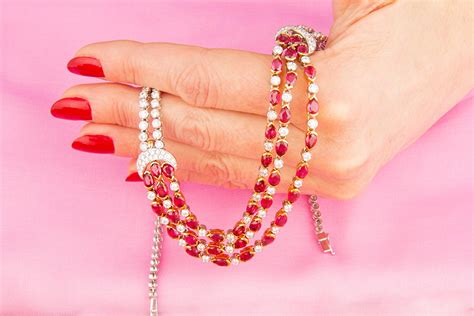Diamond And Ruby Necklace Two Tone Gold Design By Ella Gafter For Sale