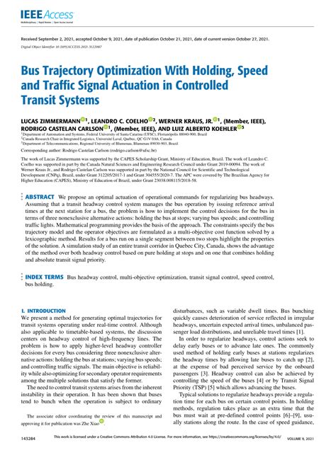 Pdf Bus Trajectory Optimization With Holding Speed And Traffic Signal Actuation In Controlled