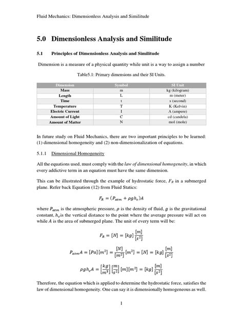 Dimensionless Analysis And Similitude Pdf Lift Force Fluid