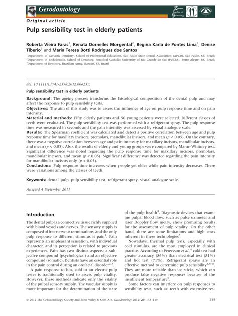 Pdf Pulp Sensibility Test In Elderly Patients