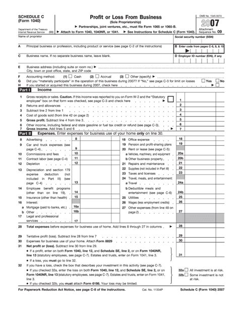 Printable Schedule C Tax Form