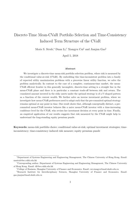 Pdf Discrete Time Mean Cvar Portfolio Selection And Time Consistency Induced Term Structure Of
