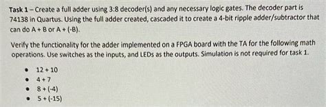 Solved Please Help With Schematic Design In Quartus Prime Task 1 Create A Full Adder Using 38