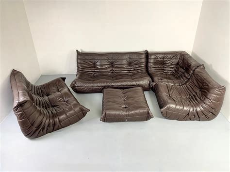 Original Brown Leather Togo Sofa 5 Pieces By Michel Ducaroy For Ligne