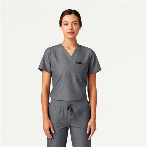 Rhena Slim Essential 1 Pocket Scrub Top Heather Gray Jaanuu