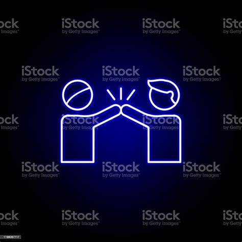 High Five Friendship Outline Blue Neon Icon Elements Of Friendship Line