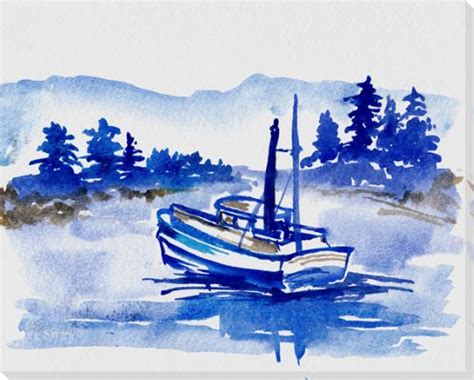 Solitary Boat Wrapped Canvas Giclee Print Wall Art Coastal Nautical