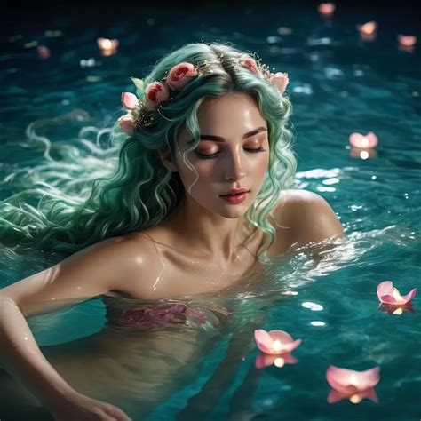 Premium Photo Sea Nymph In Ocean Water With Flowers